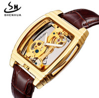 SHENHUA Automatic Steampunk Skeleton Transparent Mechanical Watch Men ...