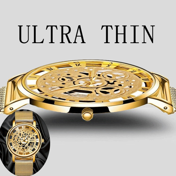 Mens Fashion Minimalist Watches Ultra Thin Stainless Steel Mesh Belt ...