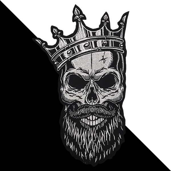 large Crown Skull Embroidered Punk Biker Patches Clothes Stickers ...