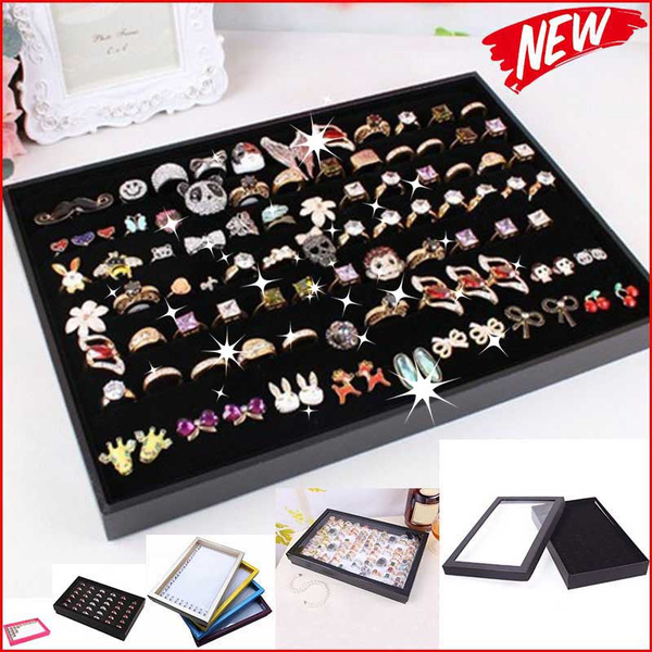 New Fashion 36/100 Slot High-grade Ring Box Velvet Jewelry Ring Display ...