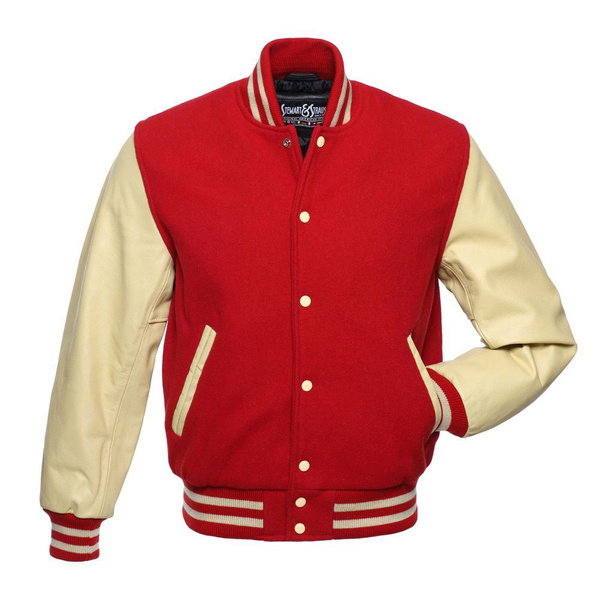 Red Letterman Varsity Jacket Red Wool With Cream Leather Sleeves ...