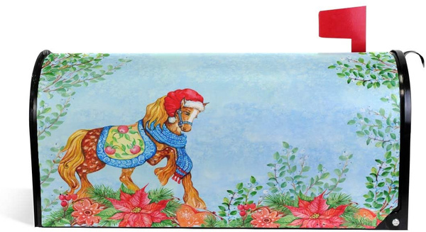 Welcome Mailbox Covers Magnetic Wraps Christmas Horse Post Box Cover ...