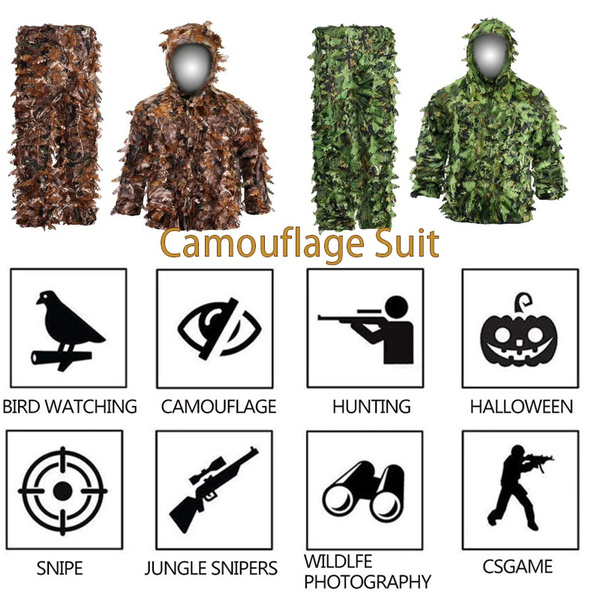 3D Hunting Suit Spring Serrated Camouflage Suit Green Leaves Ghillie ...