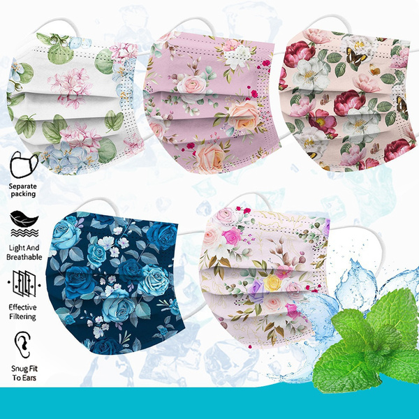 30pcs 3-ply Flower Print Masks Disposable Face Mask Floral Face Mask ...