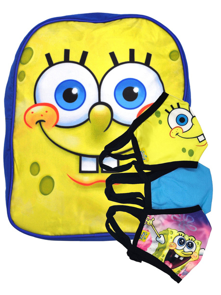 Spongebob Squarepants 12" Backpack w/ Reusable 3-Pack Face Masks Krabby ...