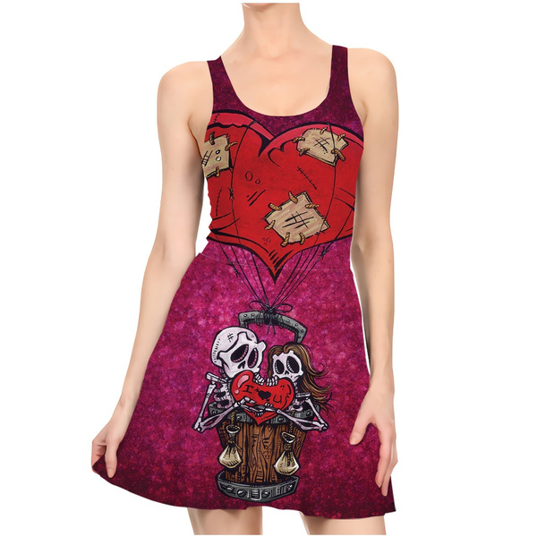 Eternal Love Skull 3D Print Mini Dress Female Sleeveless Gown Sexy ...