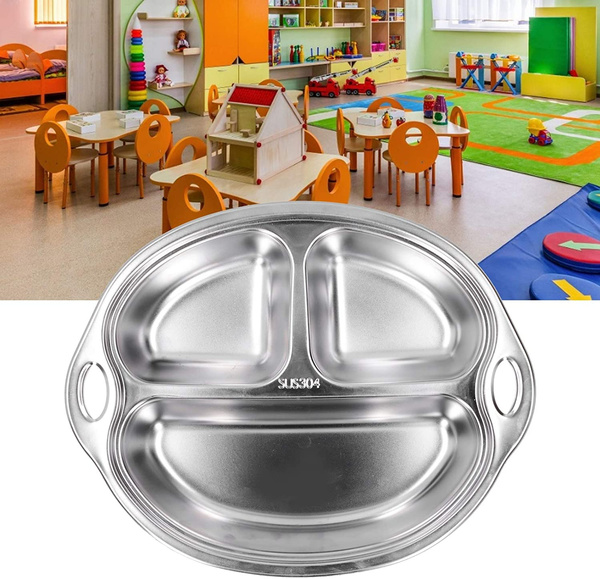Stainless Steel Children's Dinner Plate Divided Tray Kid Dish Food ...