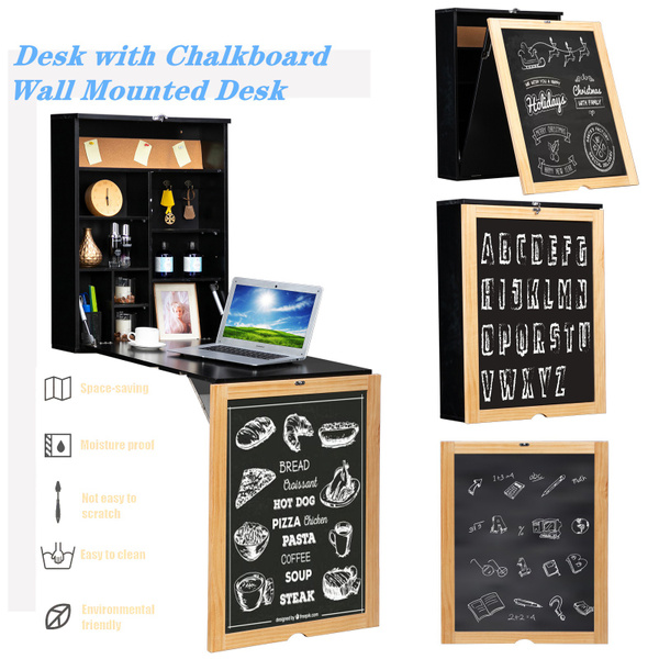 Wall Mounted Desk, Floating Desk with Chalkboard, Space Saving Fold Up ...