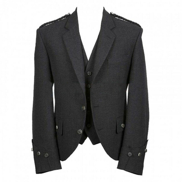 Argyll Jacket With Waistcoat Black Color 100 % WOOL For Men | Wish