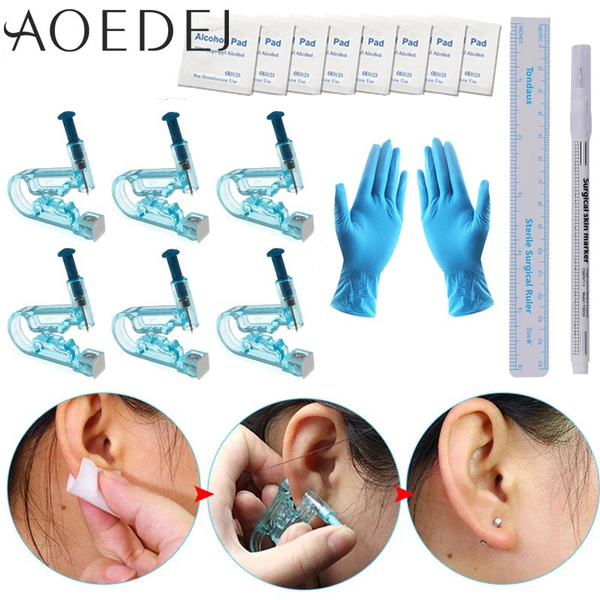 4-16Pcs/lot Disposable Ear Stud Piercing Gun Kit Safety Earring Piercer ...
