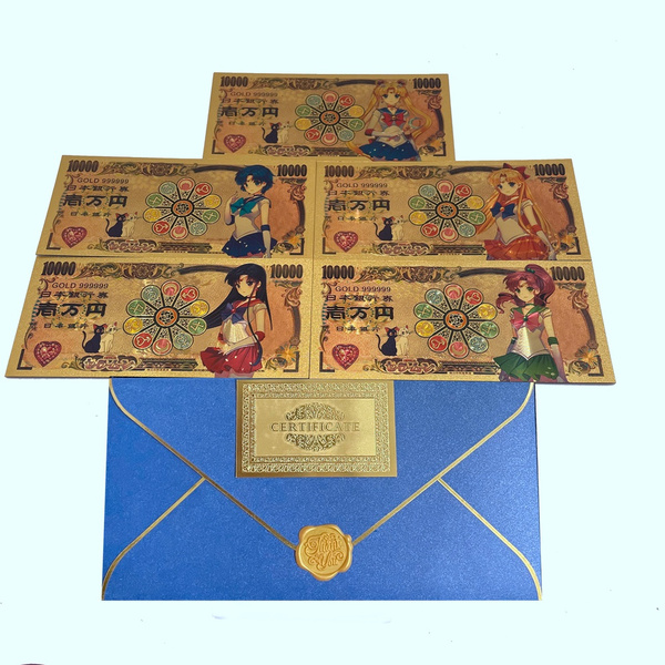 5pcs Sailor-Moon Tsukino-Usagi Gold Foil Banknotes Japanese Classic ...