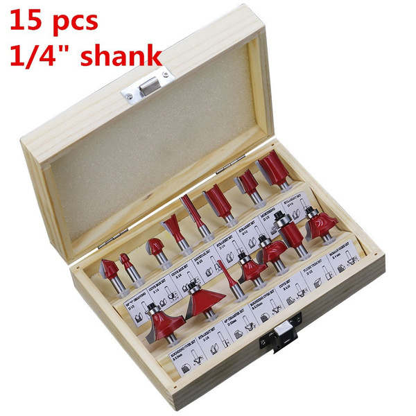 15pcs/set 1/4'' Shank Tungsten Carbide Woodworking Milling Cutters 6 ...
