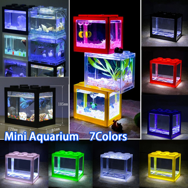 Mini Bettas Fish Tank LED Aquarium Mini Fish Bowls Block Reptile Box ...