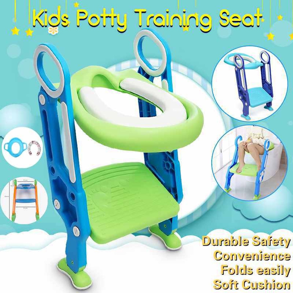 Kids Trainer Toilet Potty Soft Padded Seat Chair + Ladder Stool Step Up ...
