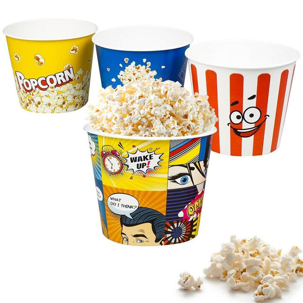 3 Set Plastic Modern Bucket Style Reusable Popcorn Container Movie ...