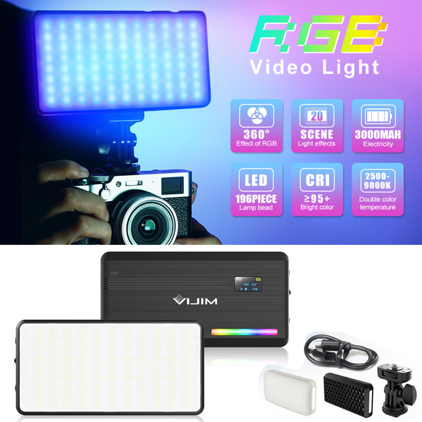 VIJIM VL196 RGB LED Video Light with Adjustable Stand,Dimmable 2500K ...