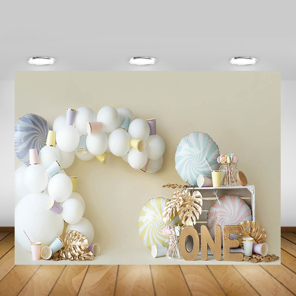 Children One Birthday Portrait Backdrop Photography Balloons Newborn ...