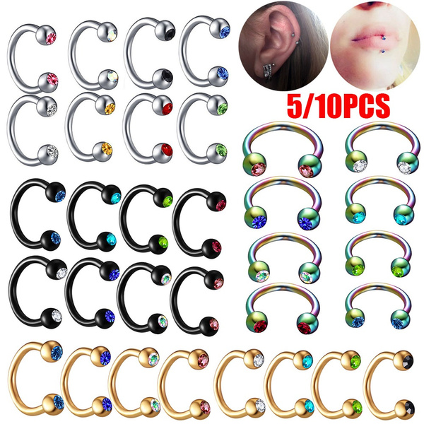 Stainless Steel Crystal Circular Barbells Horseshoe Nose Lip Eyebrow ...
