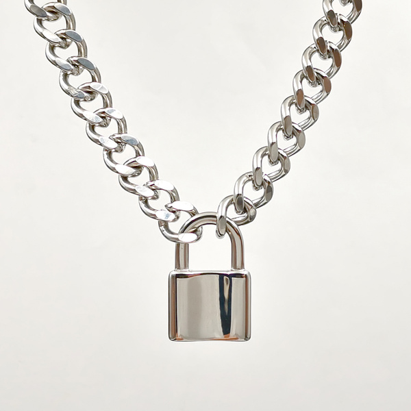 18-30 Inch 10mm Silver Lock Necklace Padlock Pendant Criminal Partner ...