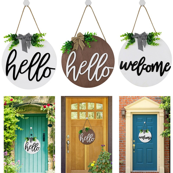 Welcome/Hello Sign Porch Decor Rustic Wooden Door Hangers Front Door ...
