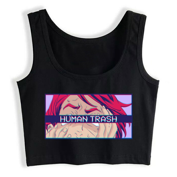 Crop Top Female Human Trash Vaporwave Sad Anime Boy Emo Humor Print ...
