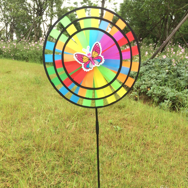 For Children Kids Triple Wheel Colorful Flower Rainbow Pinwheel ...