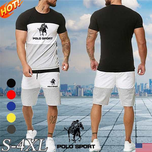 Summer Trendy Brand Printed Cotton Sport Men's T-shirt + Sports Shorts ...