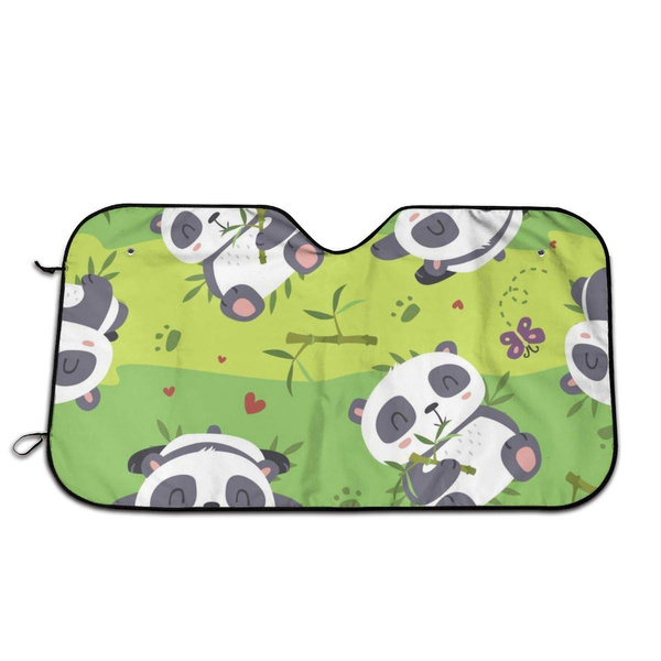 Car Windshield Sun Shade Cartoon Style Cute Panda Eat Bamboo Car Visors ...