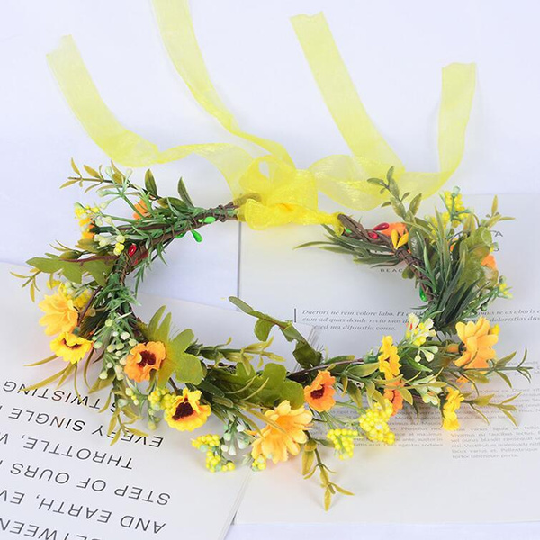 Adjustable Lenght Garland with Ribbon Girls Women Flower Head Wreath ...
