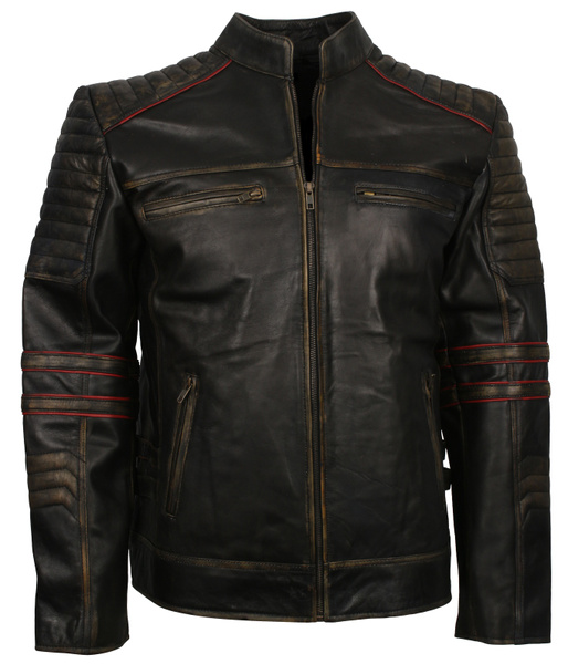 Mens Black Biker Rusted Leather Jacket - Motorcycle Jacket - Rider ...
