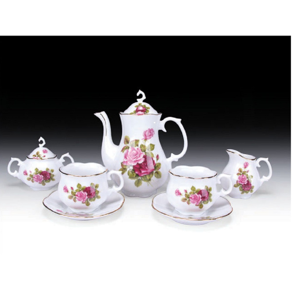 Porcelain Tea Set With Red and Pink Roses Pattern | Wish