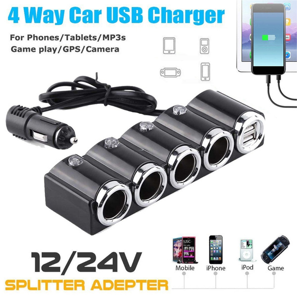 Multi-function 4 Way 12V-24V Car Cigarette Lighter Splitter Multi ...