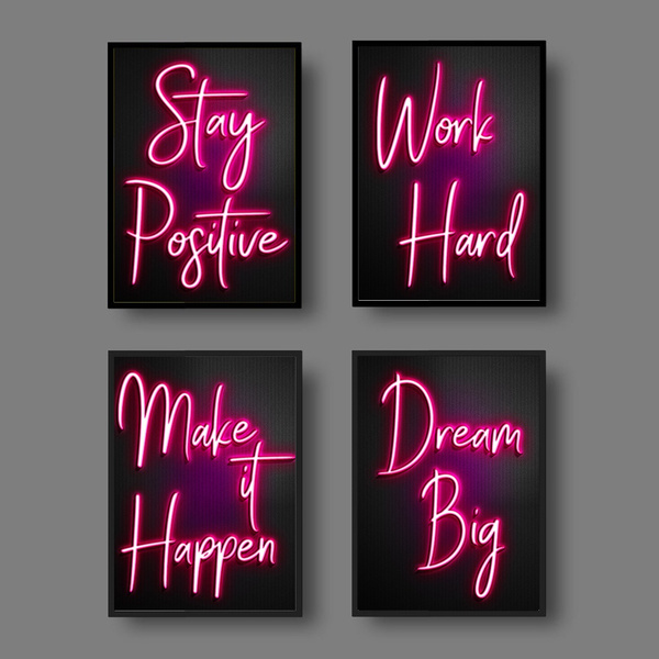 Modern 4 Panels Set Inspirational Quotes Posters Stay Positive Work ...
