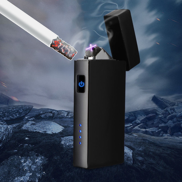 Innovative black technology cross double arc lighter USB fingerprint ...