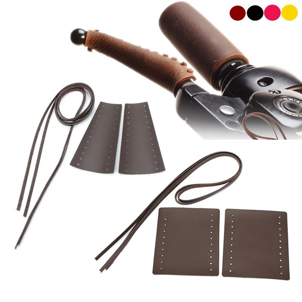 7/8" 22mm Motorcycle Universal Heavy Duty Leather Handlebar Grips Hand ...