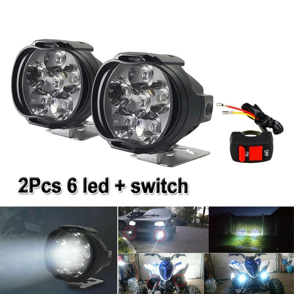 2Pcs 6 LED Motorcycle Light Headlight Assembly 10W 1000LM+Switch ...