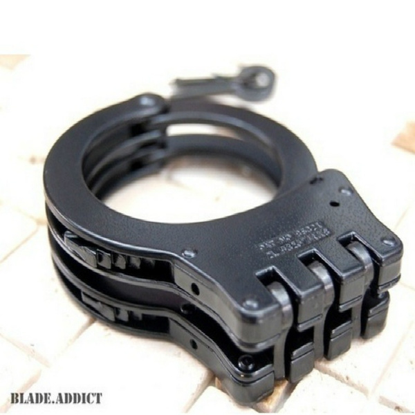 Professional Double Lock Black Steel Hinged Police Handcuffs Keys Real ...