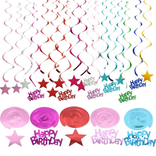 6Pcs/Pack Star Swirls String Happy Birthday Spiral Streamers for Party ...