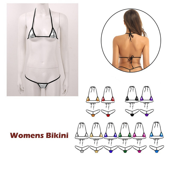 Women's Sexy Shiny Metallic Halter Thong Bikin Tie Side Bra Triangle ... Women's Sexy Shiny Metallic Halter Thong Bikin Tie Side Bra Triangle ...