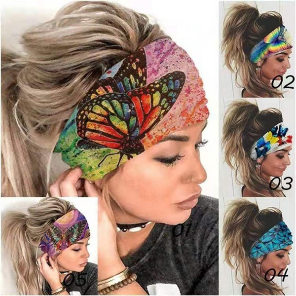 Women Summer Boho Hair Bands Print Headband Bohemian Cross Turban ...