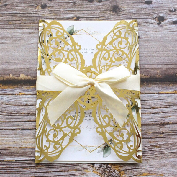 50 Pack Laser Cut Wedding Invitations with Ribbons Rose Wedding ...
