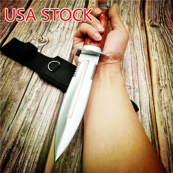 Tactical Dagger Knife Wood Handle Double Edged Military Rescue Knives ...