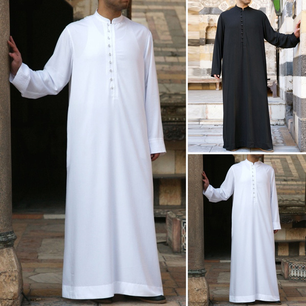 Men's Muslim Clothing Long Sleeve Maxi Kaftan Islamic Jubba Thawb Thobe ...