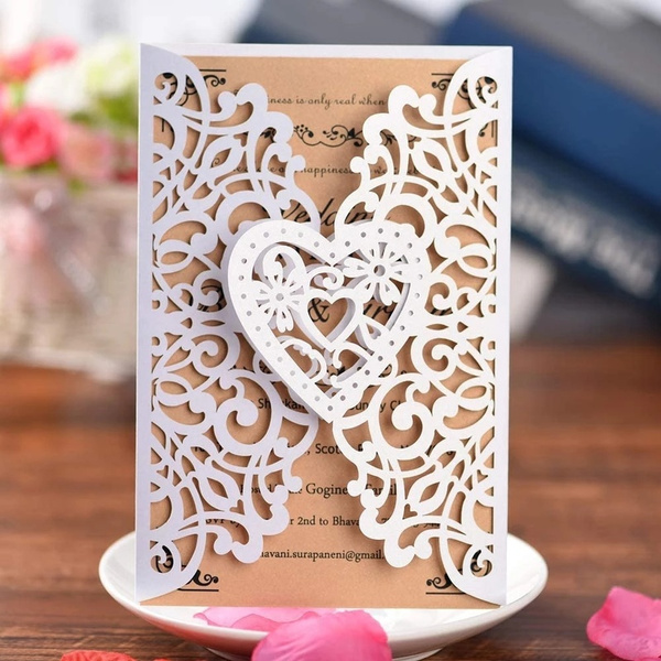 Laser Cut Heart Invitation Cards With Envelopes Labels Stickers Mariage ...