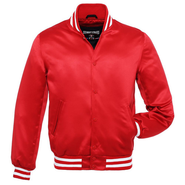 Solid Red Satin Bomber Jacket Letterman Varsity Jacket University ...