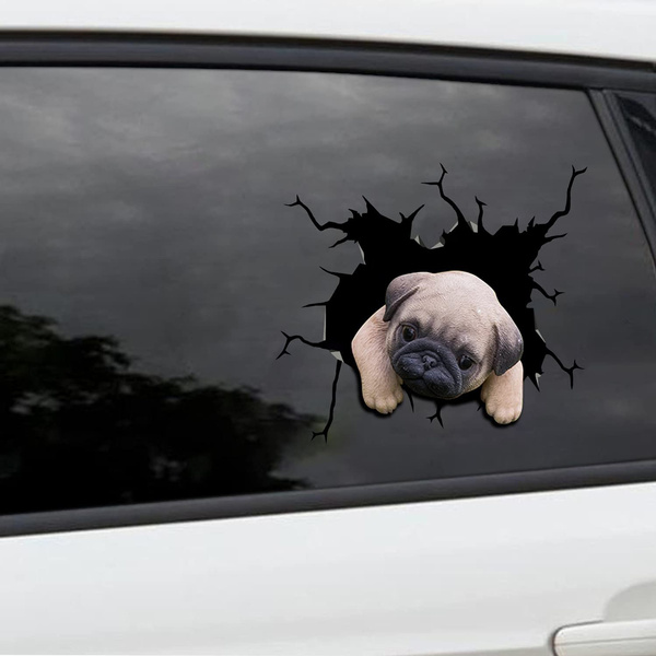 2 Piece Pug Car Stickers, Waterproof Truck Decals - Dog Side Rear ...