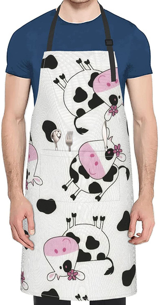 Cute Tossed Cows White Adjustable Bib Aprons Water Oil Stain Resistant ...