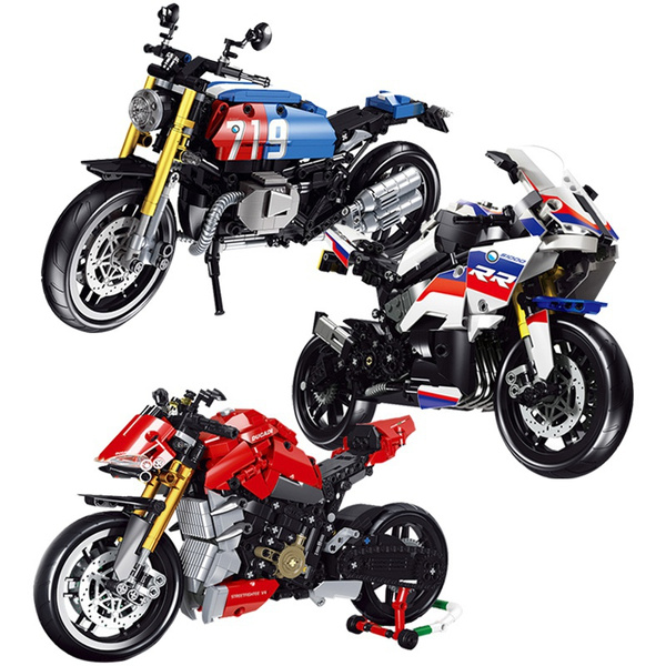 MOC Motorcycle Assemble Building Blocks Mini DIY Locomotive Car Model ...