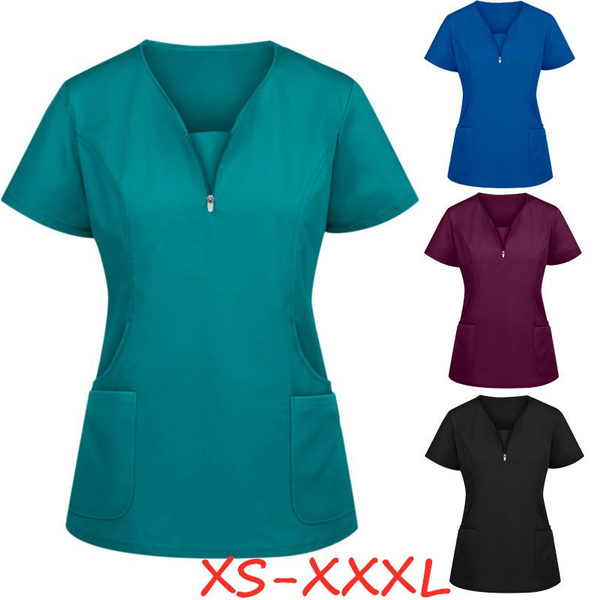 Nurse Uniform for Men Women Nursing Short Sleeve V-neck Blouse Scrubs ...