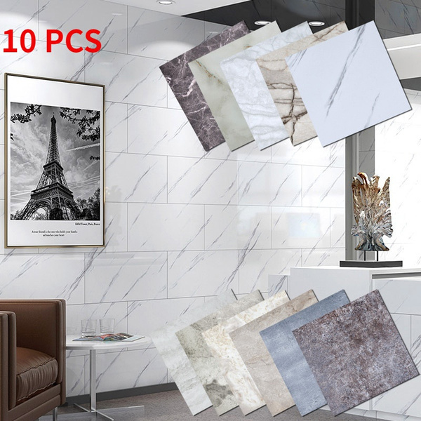 10Pcs Marble Tile Floor Stickers Thick Wall Ground Decal Waterproof ...